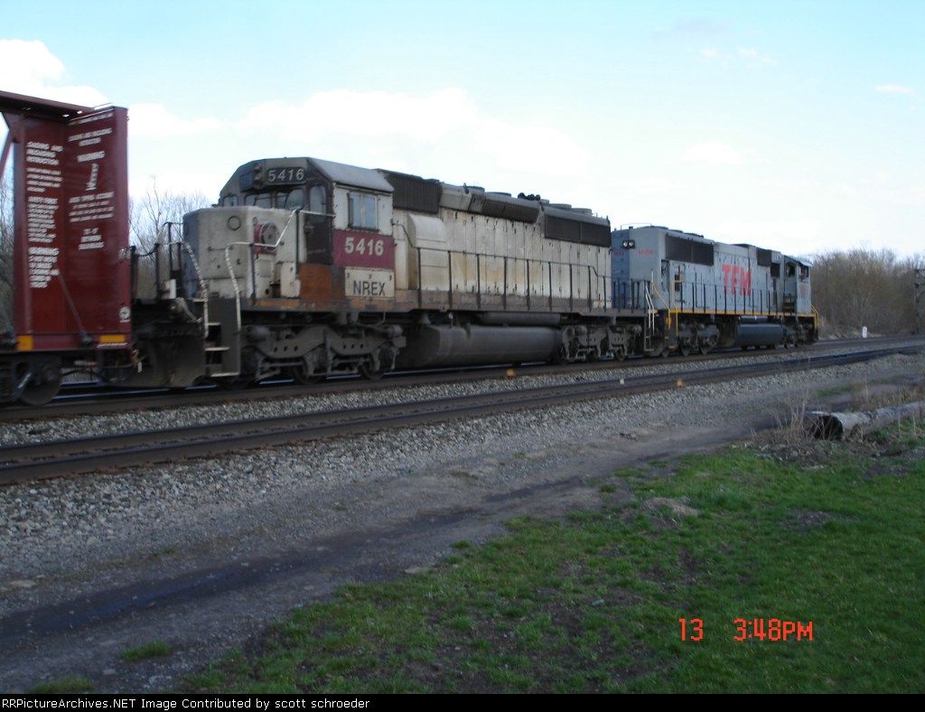 NREX 5416 (ex.-KCS) (SD40-2) & TFM (SD70MAC) 1603 EB on the #1 Track